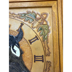 Other | Vintage Handcrafted Leather Tooled Wood Wall Black Horse Acorn ...